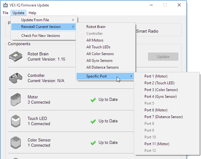 Update the VEX IQ Devices' firmware